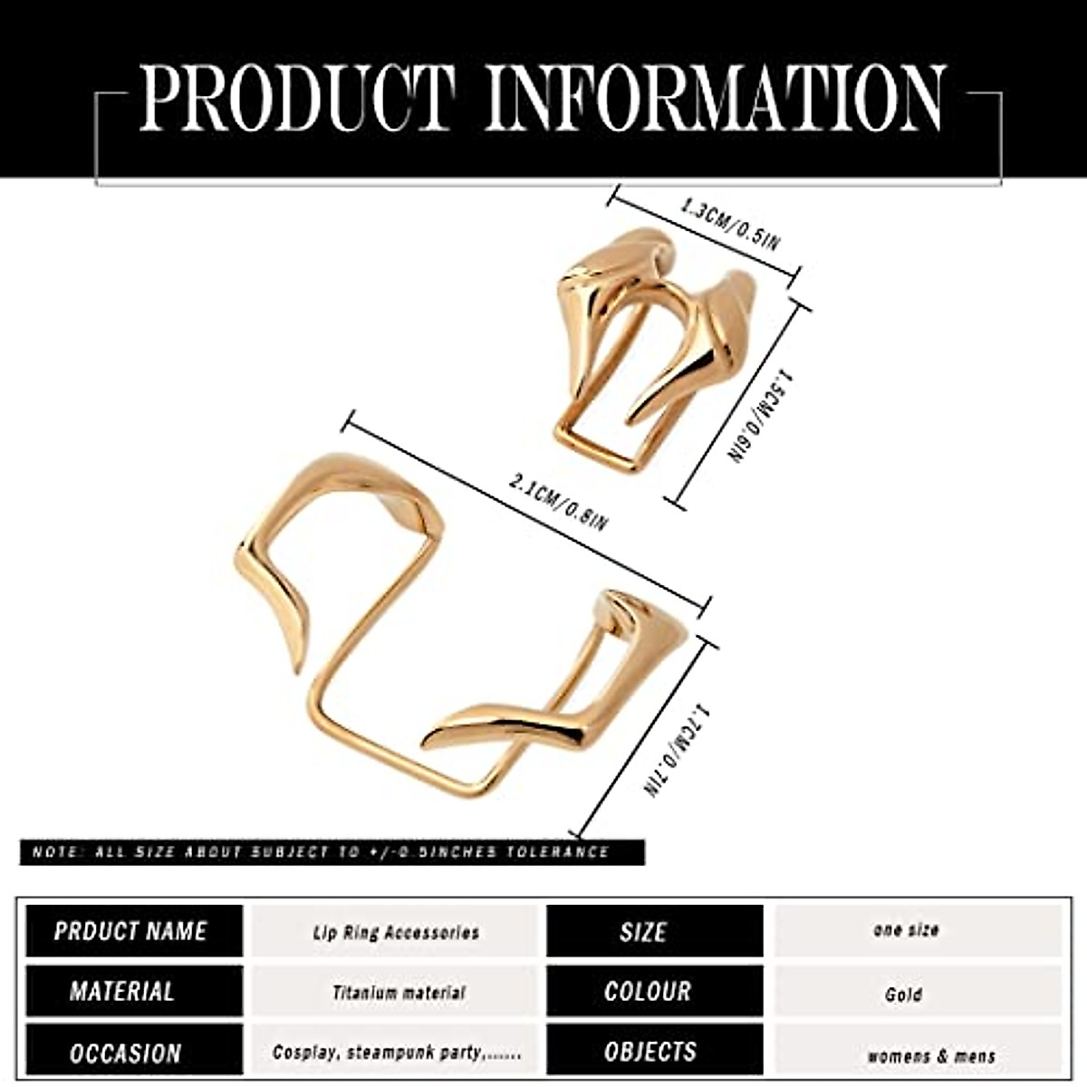 L'VOW Cyber-punk Liquid Fake Lip Ring for Women Men Party Hollow Copper Lip Cuff Body Jewelry Cyborg Accessories(Gold)