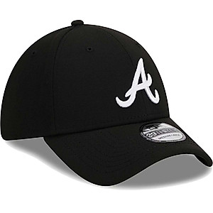 Authentic MLB Atlanta Braves White Logo Black Hat 39Thirty Flex Fit Hat Cap (Medium/Large)