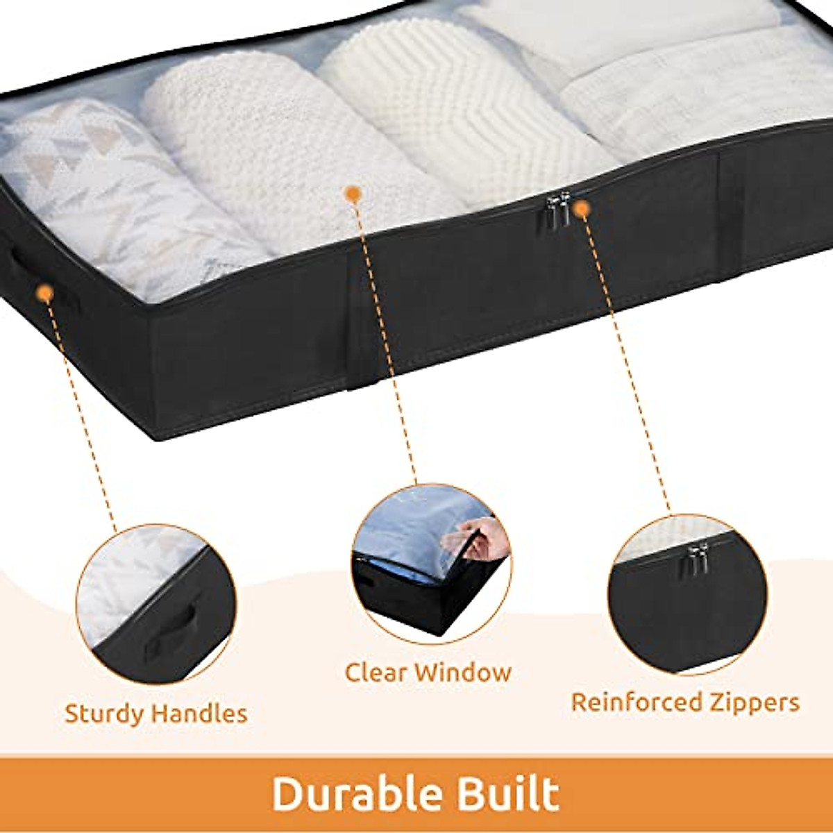 YOUDENOVA Large Under Bed Storage Bags with Lids, Clear Window Underbed Storage Container with Handles and Zippers, Shoe Storage Organizer Under Bed, Couch, Crib