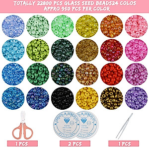 GREENTIME 22800pcs Glass Seed Beads for Jewelry Making Kit, Small Craft Beads 11/0 Waist Beads for DIY Bracelet Necklaces Crafting Jewelry Making Supplies (24 Colors)