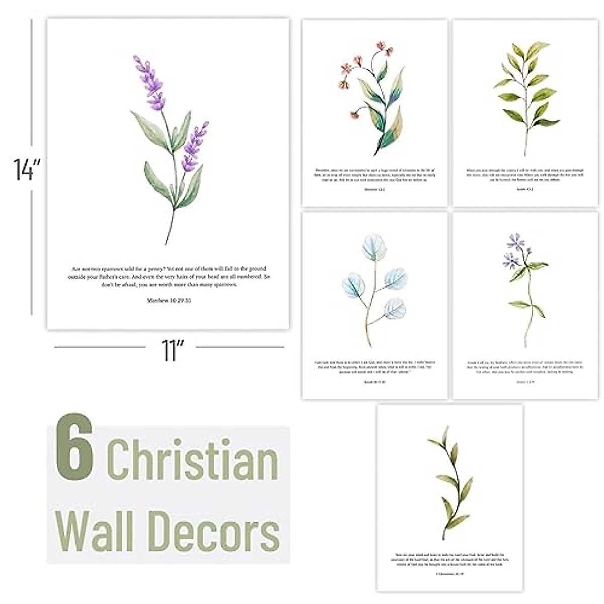 Mr. Pen- Christian Wall Decor, 6 Pack, 11” x 14”, Scripture Wall Art, Bible Verse Wall Decor, Bible Verse Poster, Bible Scriptures Wall Decor, Religious Wall Decor, Scripture Wall Decor