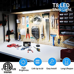 CNSUNWAY 2FT LED Shop Light, 24W 5000K Utility T8 LED Light Fixture, 3100LM Super Bright, D Shape, High Output, Linkable Tubes Lights for Room, Garage, Workbench, Plug and Play, 2 Pack