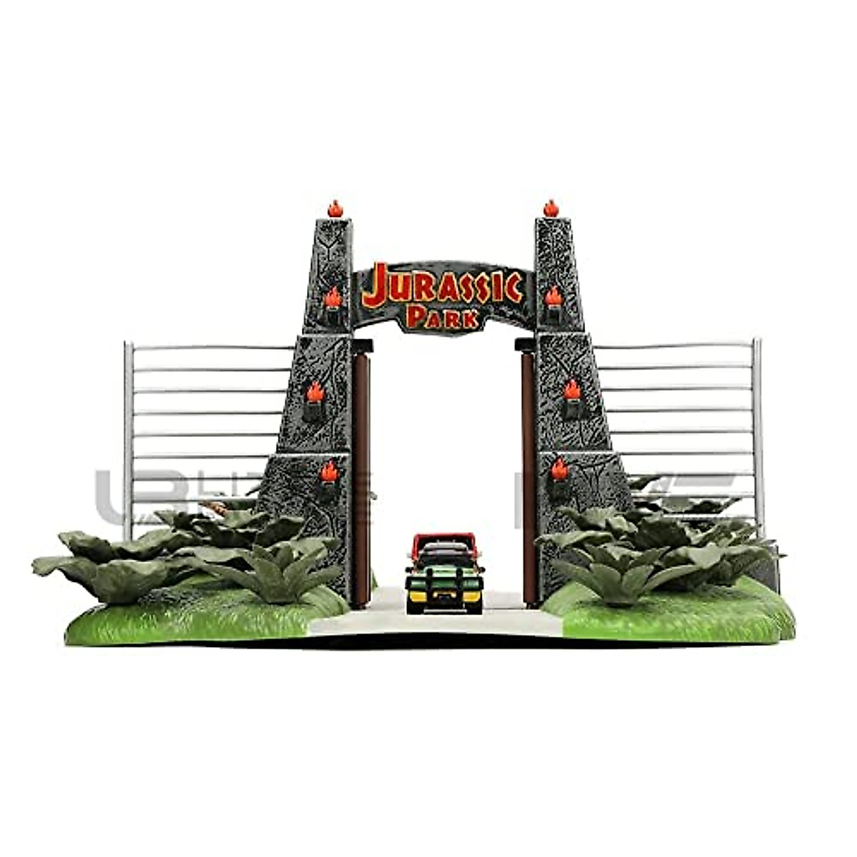 Nano Scene Jurassic Park 30th Anniversary Jurassic Gate Diorama w/ Two 1.65" Die-Cast Cars, Toys for Kids and Adults
