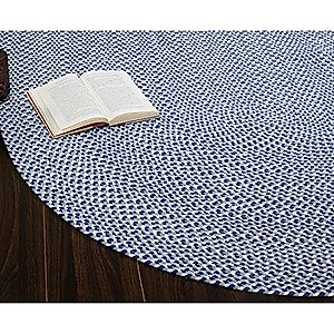 Super Area Rugs Tri-Color Cotton Farmhouse Braided Rug - Buffalo Check Blue,White,Gray 4' x 6' Oval
