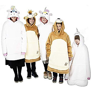 Plushible Blanket Hoodie for Kids - Unicorn Hooded Sweatshirt Blankets for Girls, Toddler and Teen - Comfy and Cozy Sherpa Lined Oversized Wearable Animal Hoodies - Adult and Children
