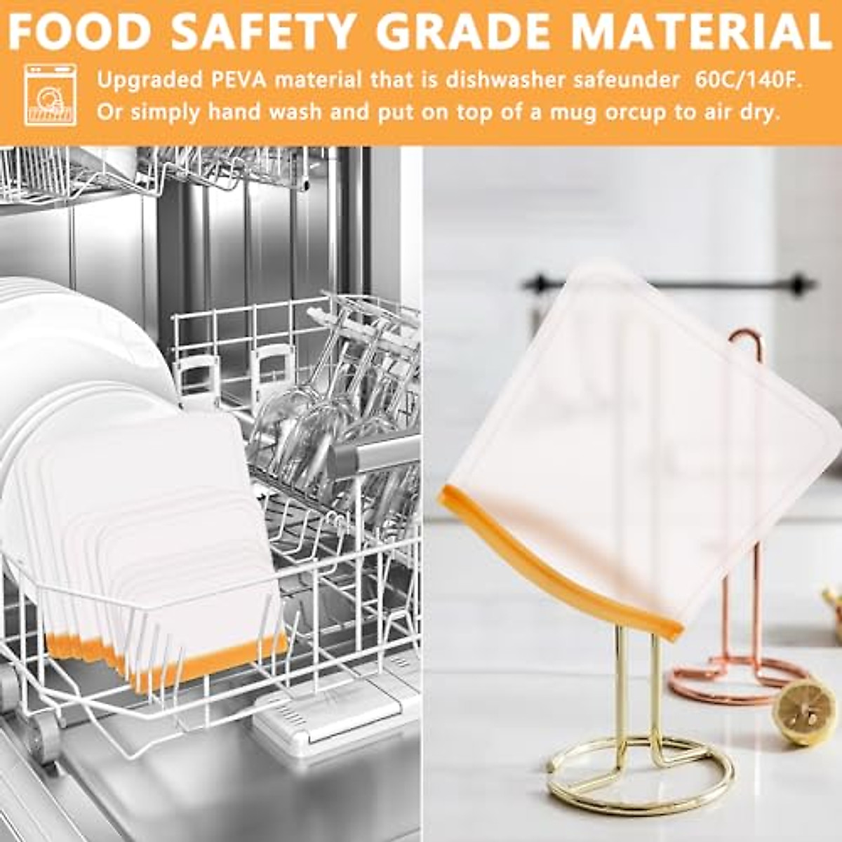 BPA Free Freezer Bags Reusable, Gallon Freezer Bags Silicone, Extra Thick Leakproof Reusable Freezer Bags Silicone and Plastic Free Lunch Bags Food Storage (10 Pack)