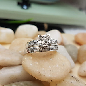 Dazzlingrock Collection 0.50 Carat (Cttw) Sterling Silver Round White Diamond Women Engagement Ring Set 1/2 CT, Size 7.5