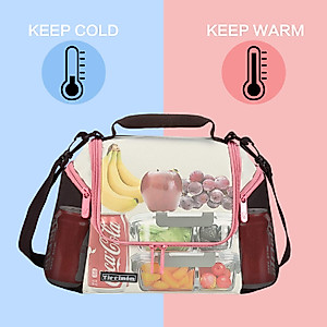 Tirrinia Insulated Lunch Box for Women Men, Leakproof Thermal Reusable Lunch Bag with 2 Zipper Pockets for Adult, Lunch Bag Cooler Tote for Office Work, White Pink