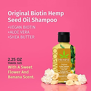 Hempz Biotin Hair Shampoo - Original Floral & Banana - For All Hair Types Growth & Strengthening Damaged Hair - Travel Size 2.25 Fl OZ