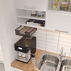 2 Pack Hanging Pullout Drawer Basket, Sliding Under Storage Organizer, Under Shelf Baskets Under Cabinet Organizer Shelf Under Desk for Kitchen Pantry Cabinet, Attaches to Shelving, Black