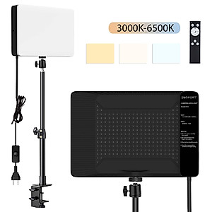 LED Desk Bi-Color Video Light Key Light Studio Streaming Lights Panel Light with Desk Clamp C-Clamp Stand 3800K-6500K Dimmable Wireless Remote Studio Photography Lighting for Gaming Zoom Video