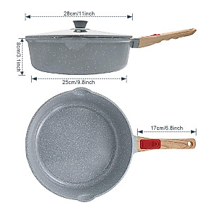 AIKENBBKK Nonstick Ceramic Frying Pan with Lid, 11 inch Non Stick Deep Frying Pan Skillet with Removable Handle, Aluminum Kitchen Cooking Sauté Pan, Dishwasher& Oven Safe (Blue)