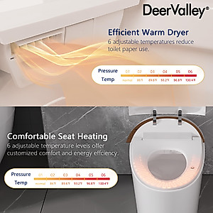 DeerValley Smart Toilet, One Piece Smart Toilet with Bidet Built in, Elongated Toilet with Auto Open & Close, Auto Flush, Warm Water Sprayer & Dryer, Heated Seat, Foot Kick Operation