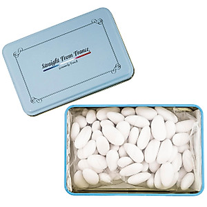 Straight from France Premium Candied Almonds (French Jordan Almonds) in Paris Themed Tin, Great Candy Gift Tin Ideal as a Party Favor and for the Holidays, 90 count (White)