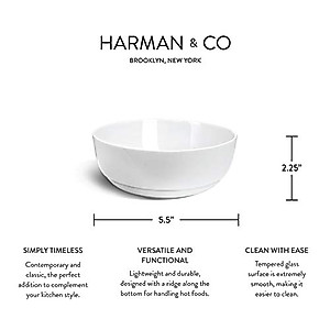 HARMAN & CO Soup Cereal Salad Bowl, Small 5.5” (20oz), Microwave & Dishwasher Safe, Frost White (Set of 6 Bowls)