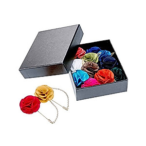 Shappy Men's Satin Lapel Pins with Metal Chain, Handmade Boutonniere Pins with Metal Chain and Storage Box (15 Colors)