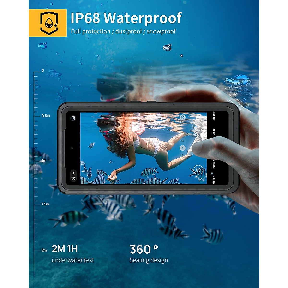 Lanhiem Pixel 8 Case, IP68 Waterproof Dustproof Case with Built-in Screen Protector, Rugged Full Body Shockproof Protective Clear Cover for Google Pixel 8 6.2 Inch, Black