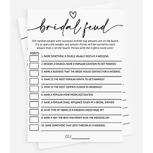 All Ewired Up 50 Bridal Family Feud (50-Cards) Fun Wedding Shower Decorations Engagement Party Rehearsal Dinner Game Activity, Minimalist Script