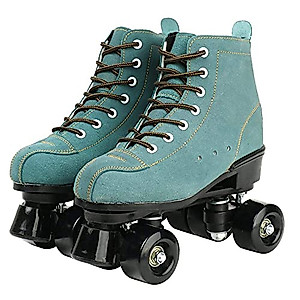 XUDREZ Cowhide Roller Skates for Women and Men High-Top Shoes Double-Row Design,Adjustable Classic Premium Roller Skates (Blue,5)