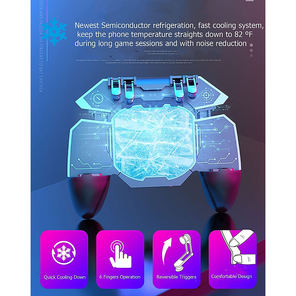 TEESSO Wired Mobile Phone Controller, Phone Cooler, PUBG Triggers Fast Cooling Fan, 6 Fingers Grip Gamepad, Trigger Phone Game Radiator, Fits for PUBG/Fortnite/Rules of Survival Game/COD