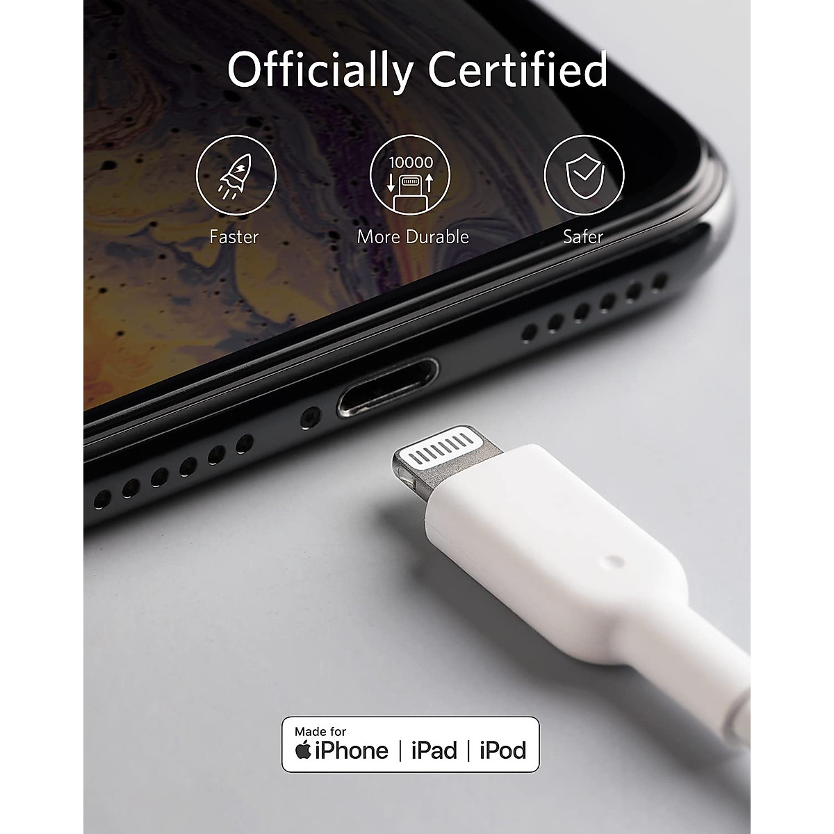 Anker iPhone Charger Cable, Powerline II Lightning Cable (10ft), Durable Cable, MFi Certified for iPhone X / 8/8 Plus /7/7 Plus / 6/6 Plus / 5s (White), iPad 8, and More
