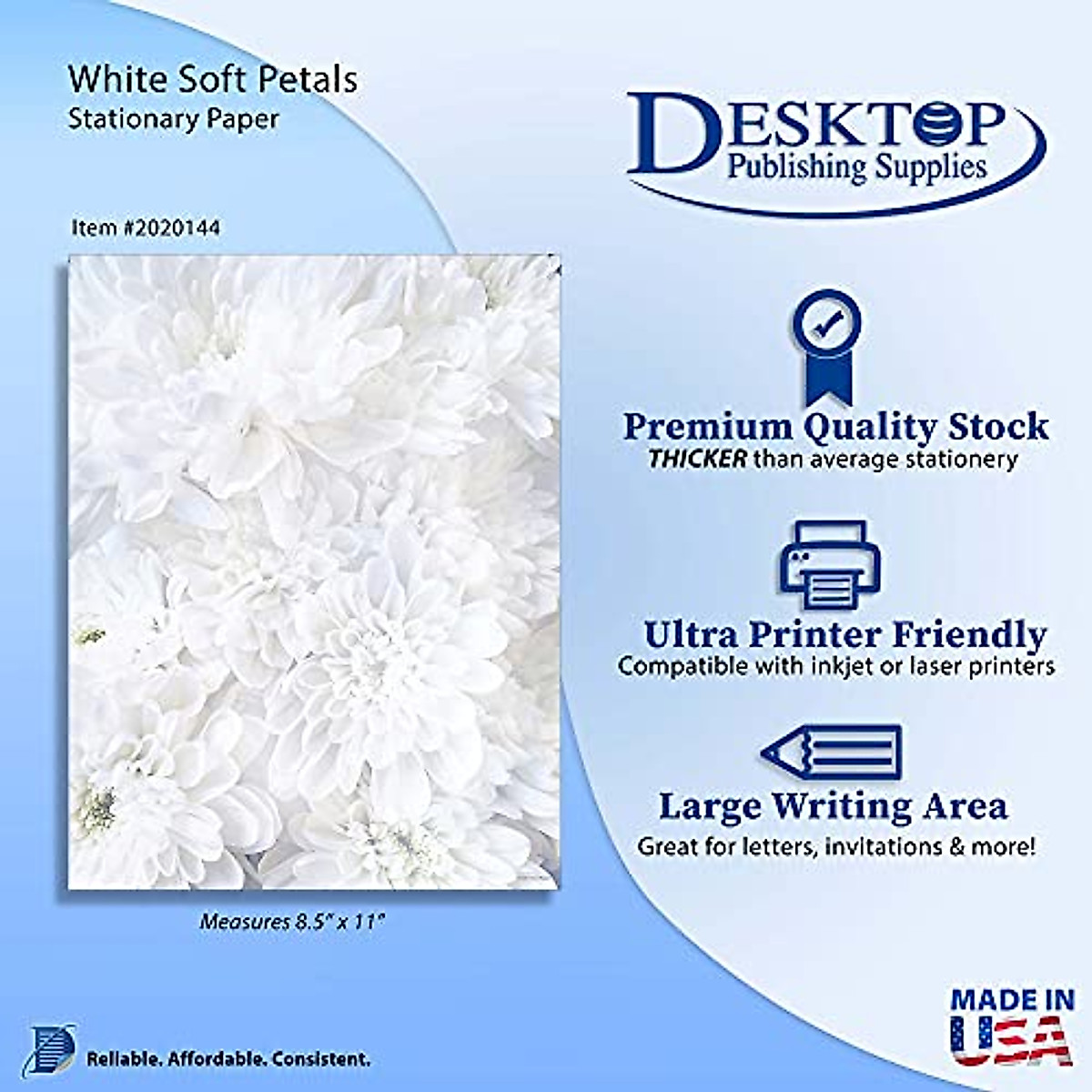 White Soft Petals Stationery Paper - 80 Sheets