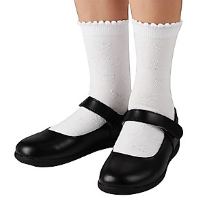 COTTON DAY Girls White Dressy Textured Short Socks Scallop Top Butterfly Design 6-8 Years Size M (8)