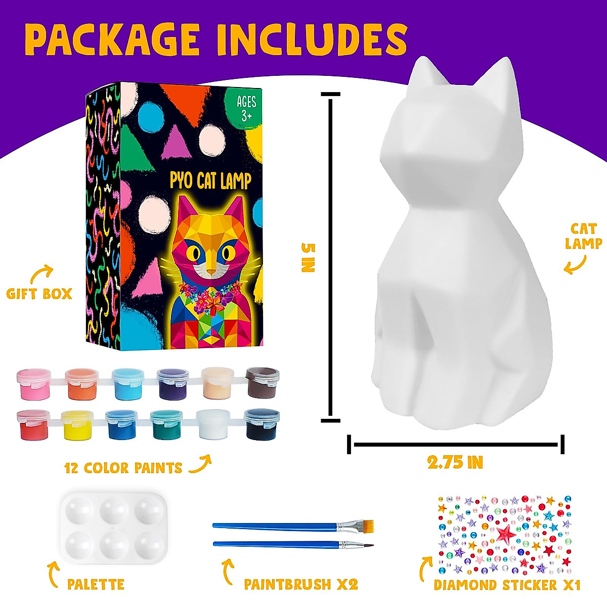 Goodyking Paint Your Own Cat Lamp Craft Kit, DIY 3D Warm Light Cat Lamp, Arts and Crafts for Kids Ages 8-12, Birthday Gifts for 8-12 Years Old Girls Boy, Painting Kit for Kids Ages 3 4 5 6 7 8 9+