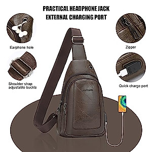 Leathario Leather Sling Bag Small For Men Women Crossbody Shoulder Chest Backpack Daypack for Work Casual Travel