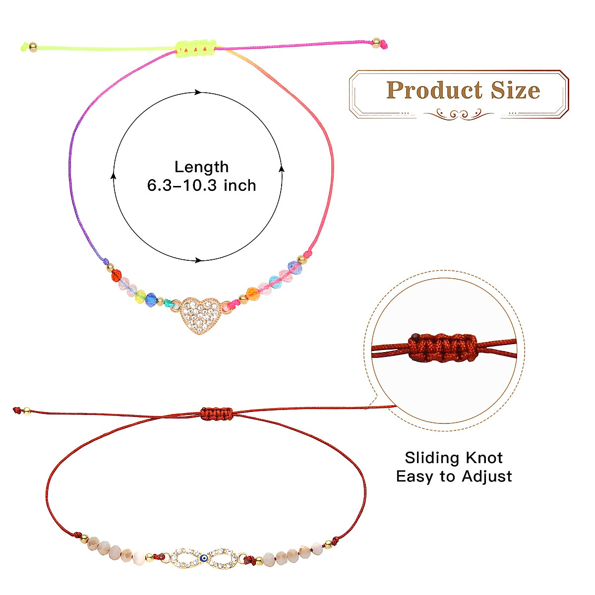 15 pcs Evil Eye Bracelets Mexican String Knot Bracelets Beaded Adjustable Handmade Braided Bracelet Set Evil Eye Anklets Jewelry for Women