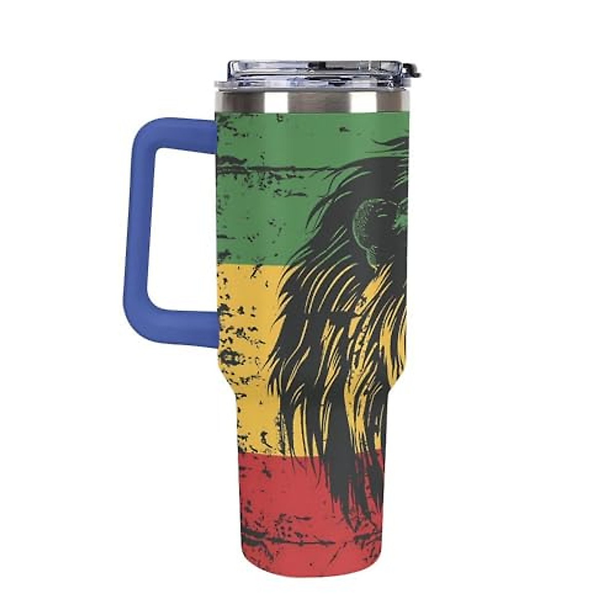 Lion Reggae Jamaica 40 Oz Tumbler Insulated Stainless Steel Water Bottle Travel Mug Car Cup with Handle And Straw