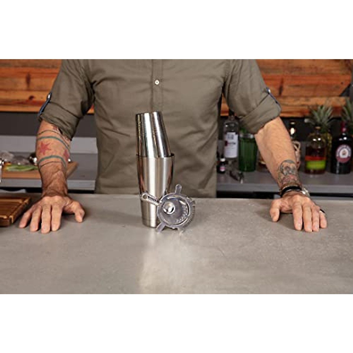 Crafthouse by Fortessa Classic Mixed Cocktail Drink Barware Shaker Set with Boston Shaker and Hawthorne Strainer, 2 Piece Set, Stainless Steel, CRFCC.SHAKERSET