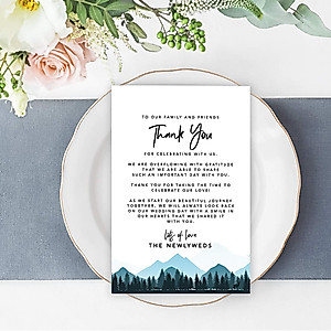 Andaz Press Mountain Forest Wedding Thank You Place Setting Cards for Table Reception, Dinner Plates, Wedding Favor Decoration Seating Settings for Guests, Family, Friends, 56-Pack, 4 x 6-Inch