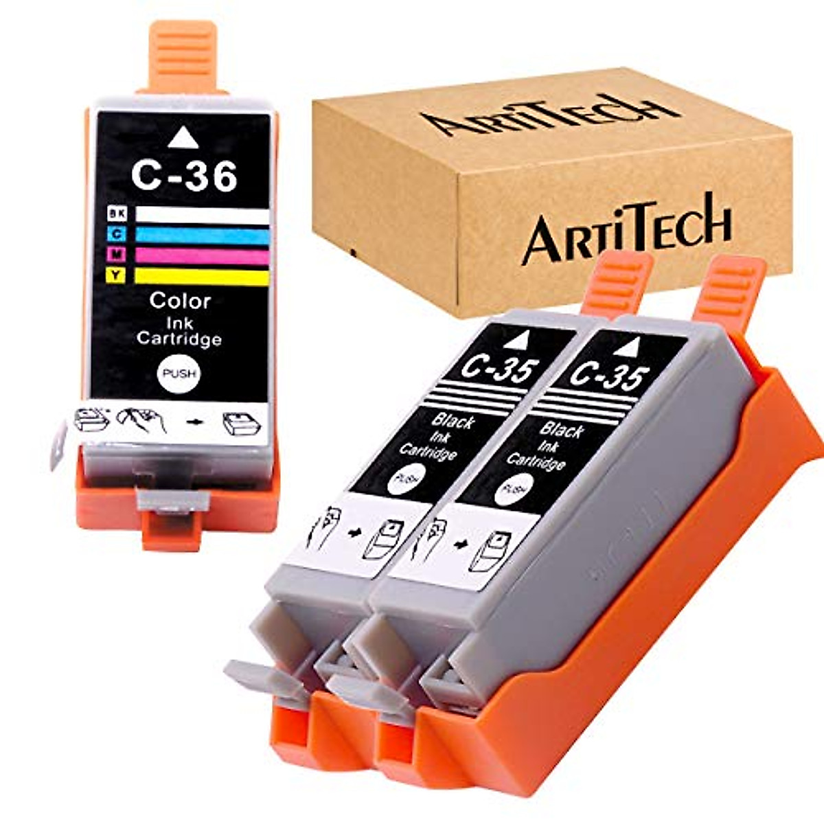 ARTITECH Replacement for Canon PGI-35 Twin Black & CLI-36 Color Ink Use with for Canon Pixma iP110 Pixma iP100 Pixma Mini260 Pixma Mini 320 Printers Ink 3 Pack (2 PGI-35 Black, 1 CLI-36 Color)