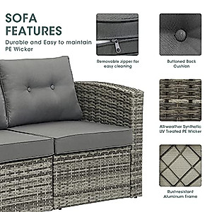 SUNVIVI OUTDOR Wicker Outdoor Patio Loveseat, 2 Piece Aluminum Frame Patio Sofa Couch with Cushions, Grey Wicker Corner Sofa Chairs for Patio Furniture
