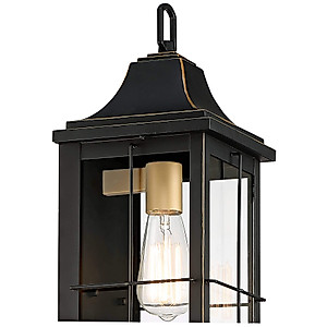 John Timberland Sunderland Traditional Outdoor Wall Light Fixture Black Warm Gold 18 1/2" Clear Glass Panels for Exterior House Porch Patio Outside Deck Garage Yard Front Door Garden Home