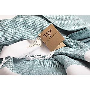 Smyrna Original Turkish Throw Blanket Orientina Series | 100% Cotton, 50 x 60 Inches | Vintage Boho Throw Blankets for Couch, Sofa, Farmhouse and Home Decor | Lightweight and Super Soft (Petrol)