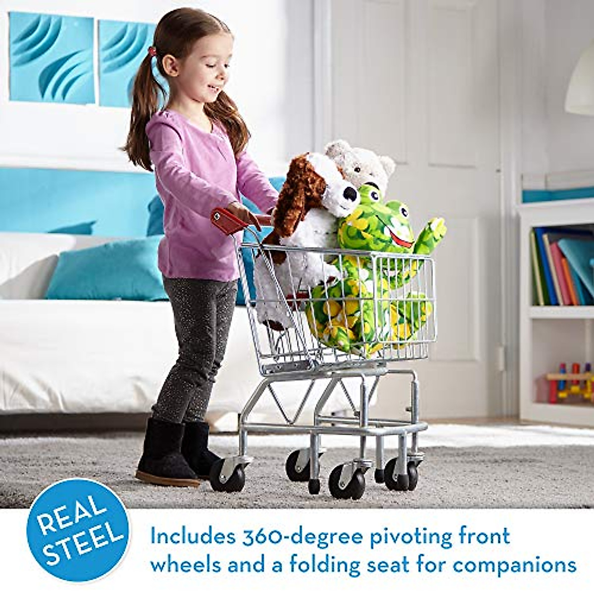 Melissa & Doug Toy Shopping Cart With Sturdy Metal Frame - Toddler Shopping Cart, Pretend Grocery Cart, Supermarket Pretend Play Shopping Cart For Kids Ages 3+