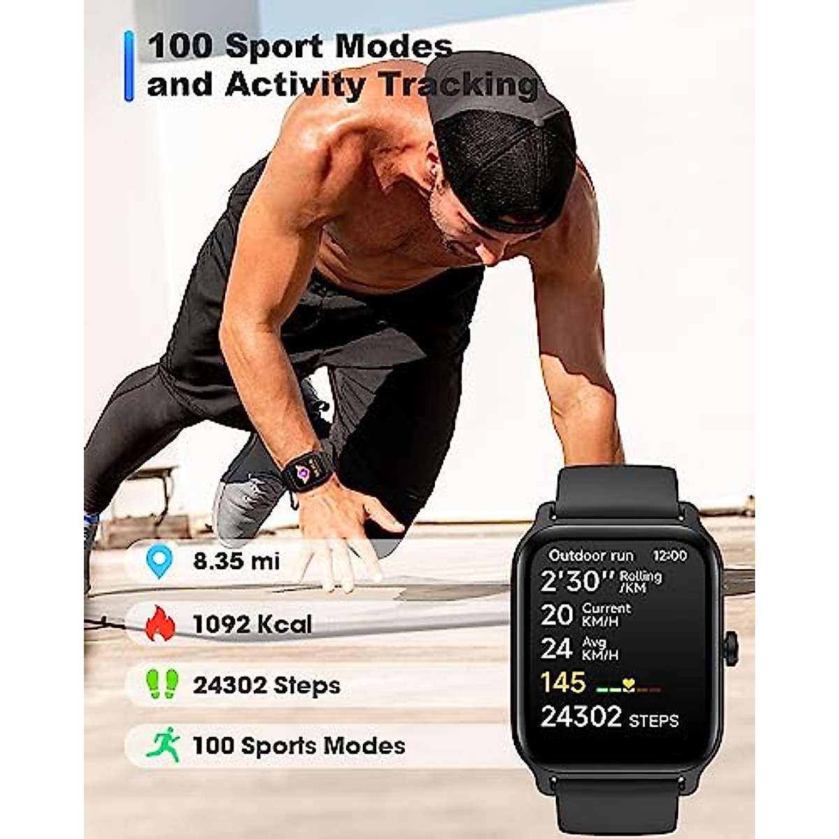 TOOBUR Smart Watch Alexa Built-in, 1.8" Fitness Tracker with Answer/Make Call, IP68 Waterproof, Heart Rate, Blood Oxygen, Sleep Tracker, Fitness Watch with 2 Straps for Men, Compatible iOS Andorid