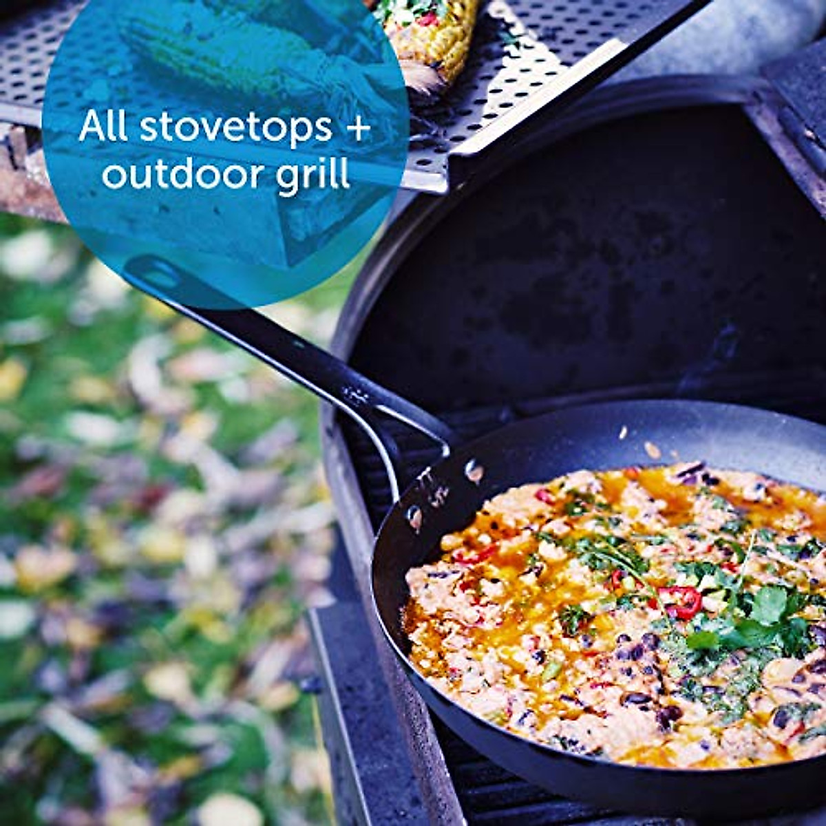 BK Pre-Seasoned Black Steel Carbon Steel Induction Compatible 12" Frying Pan Skillet, Oven and Broiler Safe to 660F, Durable and Professional, Black