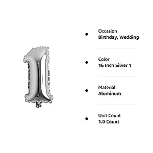 16" inch Single Silver Alphabet Letter number Balloons Aluminum Hanging Foil Film Balloon Wedding Birthday party decoration banner Air Mylar Balloons (16 inch Silver 1)
