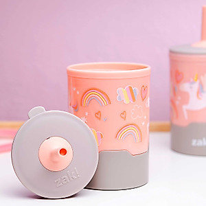 Zak Designs Unicorn Mighty Tot Kids Tumbler with Screw-On Lid and Silicone Straw, Durable and Spill-Proof with Tip-Proof Base is Easy to Lift, Perfect Baby Cup Bundle (10 oz, 2-Piece Set, Unicorn)