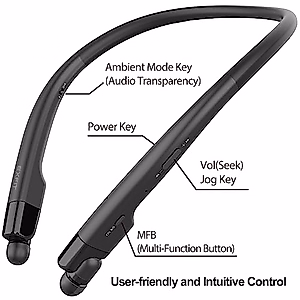 EXFIT BCS-700 Pro Bluetooth Neckband Wireless Headphones, Around The Neck Headphones, Retractable Earbuds Without Button Control, Pull Earbud for Auto Answer, Bluetooth 5.2, Low Latency