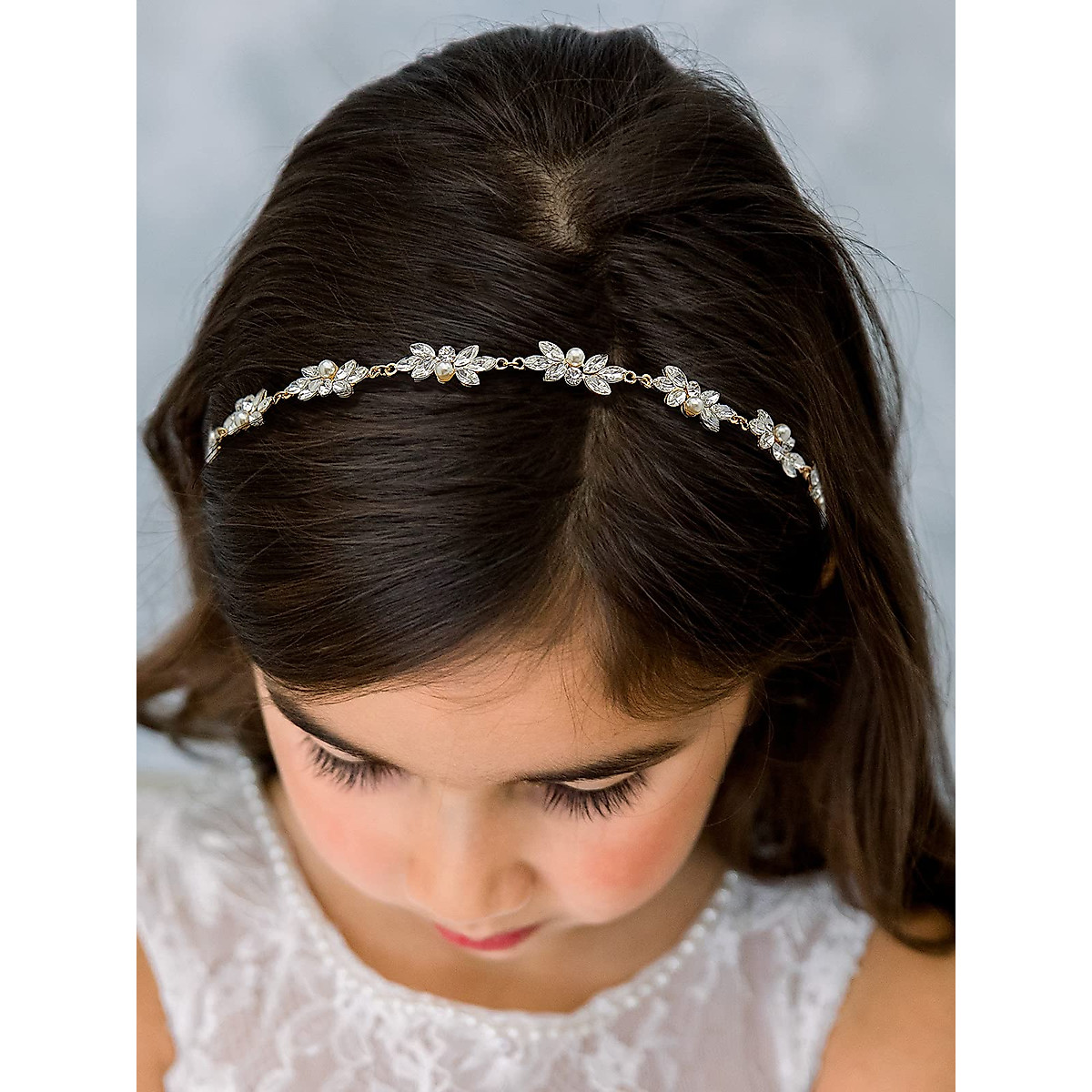 SWEETV Flower Girl Hair Accessories for Wedding Headband Girls Headpiece Princess Crystal Hair Pieces for Birthday Party, First Communion