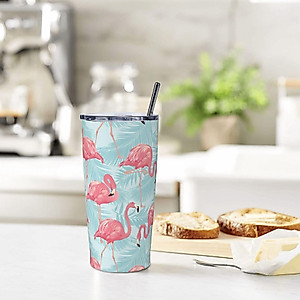 Flamingo 20oz Insulated Stainless Steel Tumbler With Lids And Straws Stainless Steel Double Wall Vacuum Insulated Travel Coffee Mug Leak-Proof Lid & Flip Lid For Hot And Cold Drinks