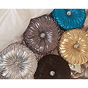 Tresshouse European Round Throw Pillows, Soft Spandex Fabric Pumpkin Pleated Handmade Metallic Accent Circle Insert Cushion Diamond to Enhance for Sofa Bedroom Livingroom Couch Cover Chair Gold
