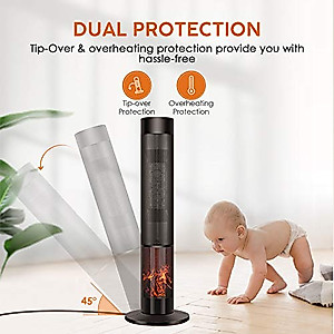 Electric Space Heater for Large Room - 36" Ceramic Tower Space Heater for Room Heating w/Thermostat, Fast Heating, 3D Realistic Flame, Oscillating, Remote Control, Ideal for Home/Livingroom