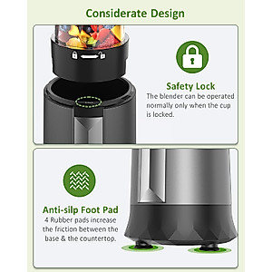 Smoothie Blender, 1300 W Upgraded Compact Personal Blender for Shakes and Smoothies, Juice, Frozen Drinks, Sauces & More, Smoothies Maker with 2 * 32 Oz To-Go Cups, 2*Spout-Lids