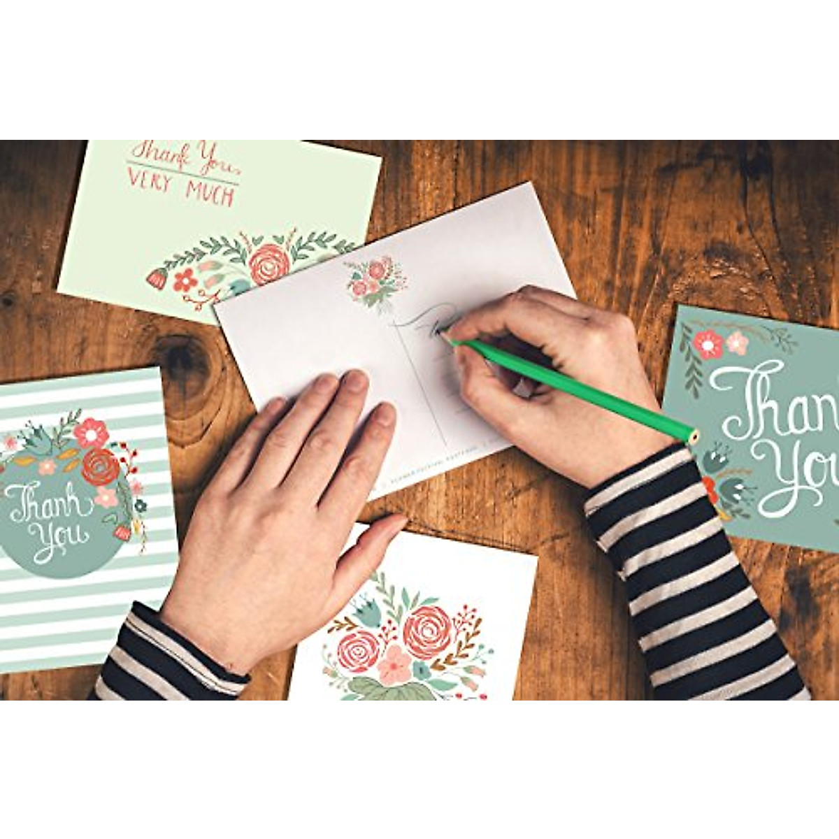 One Jade Lane - Floral Festival Thank You Cards (Self-mailer) POSTCARDS "Postage Saver" (Set of 40).