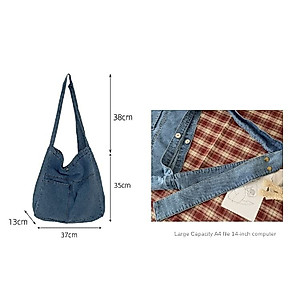 Retro Y2K Denim Shoulder Bag, Large Capacity Hobo Crossbody Messenger Bag, Aesthetic Handbag Fairy Grunge Tote Bag (Dark Blue)